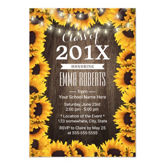 Rustic Sunflower Frame Floral Graduation Party Invitation | Zazzle.com