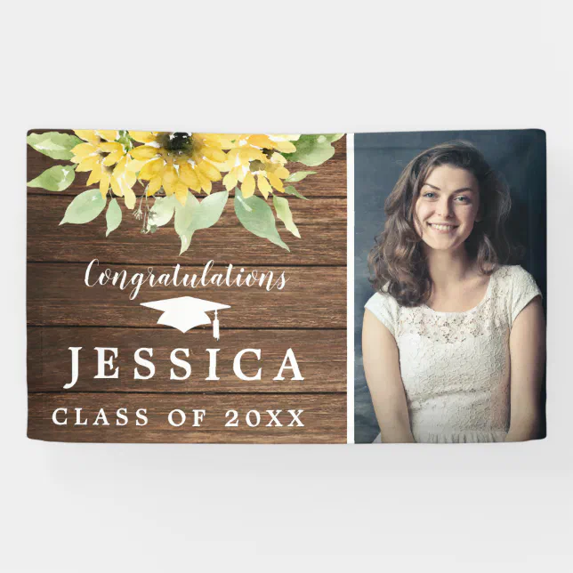 Rustic Sunflower Graduate Photo Graduation Party Banner | Zazzle