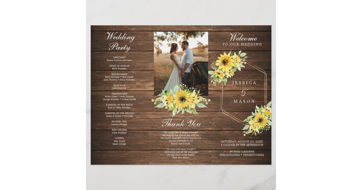 Rustic Sunflower Greenery Folded Wedding Program Flyer | Zazzle