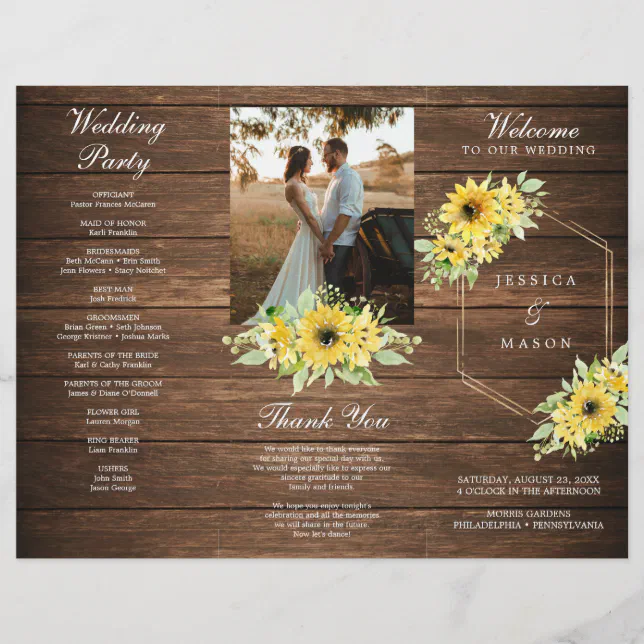 Rustic Sunflower Greenery Folded Wedding Program Flyer | Zazzle