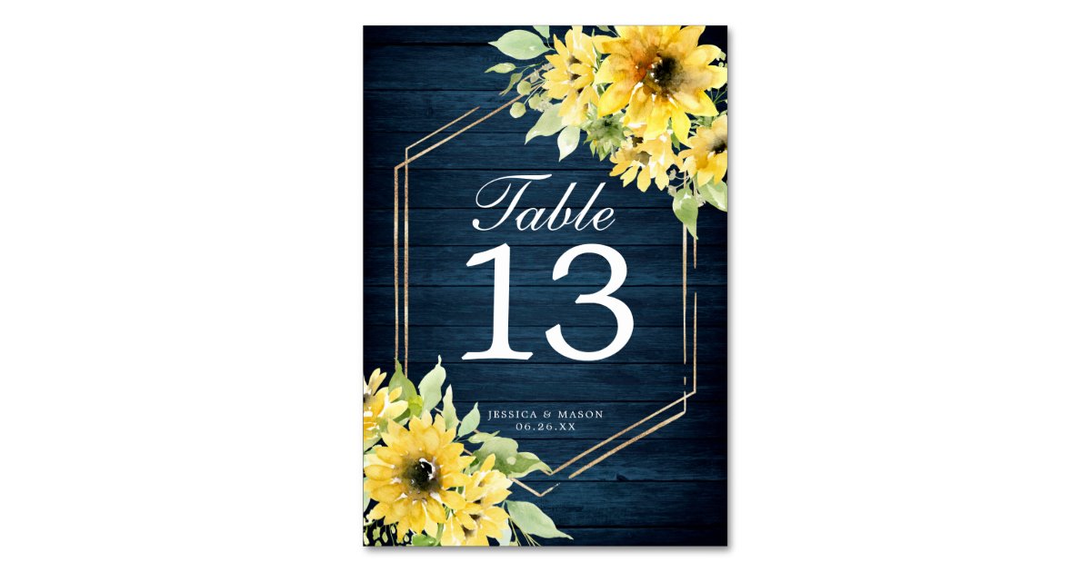 Rustic Sunflower Greenery Wedding Table Numbers | Zazzle