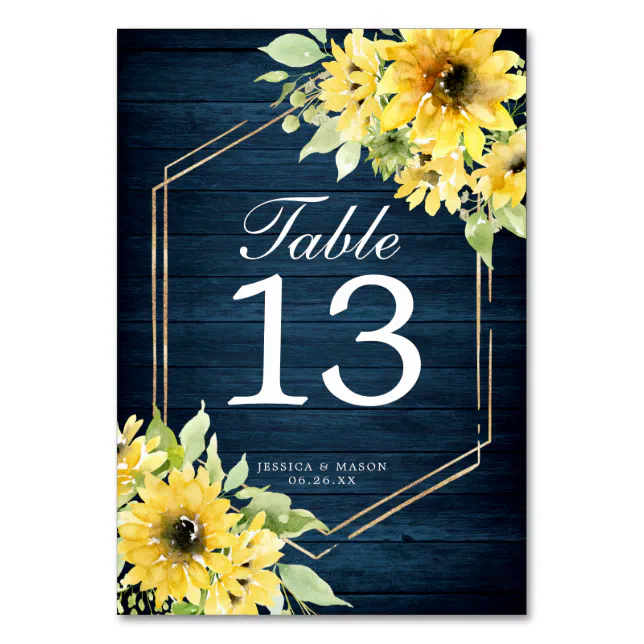 Rustic Sunflower Greenery Wedding Table Numbers | Zazzle