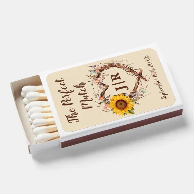 Rustic Sunflower Heart Wedding Matchbox Favors Matchboxes | Zazzle
