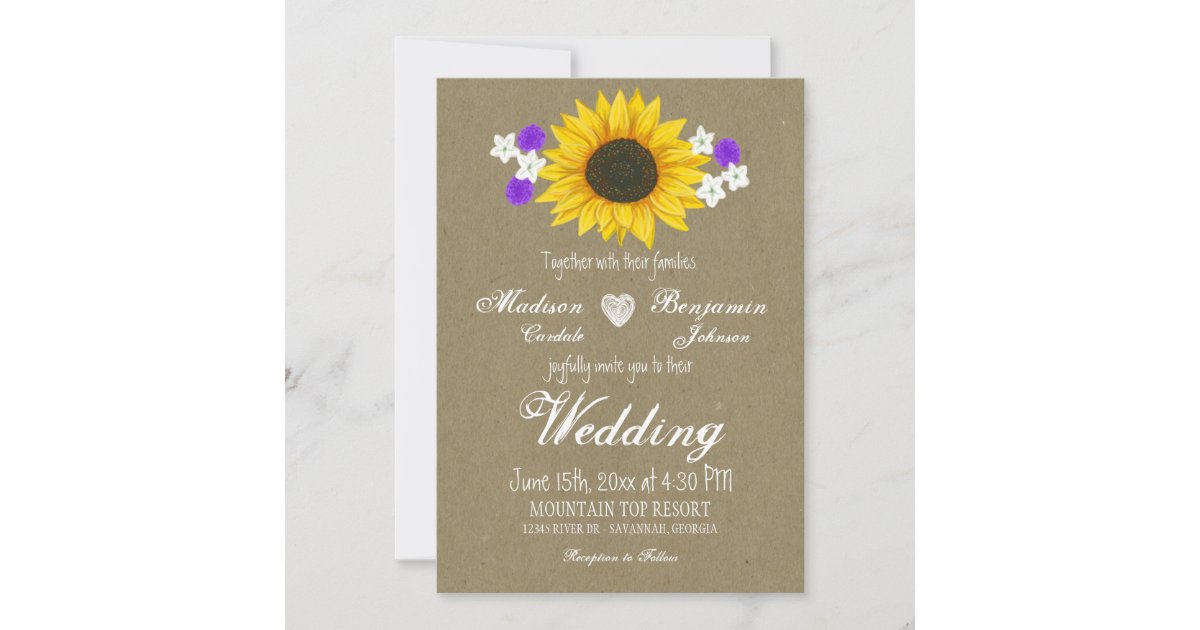Rustic Sunflower Kraft Paper Wedding Invitations | Zazzle