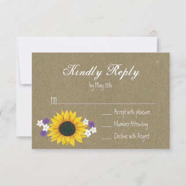 Rustic Sunflower Kraft Paper Wedding RSVP Cards | Zazzle