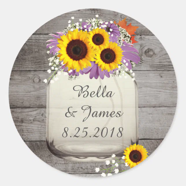 Rustic Sunflower Mason Jar Stickers | Zazzle