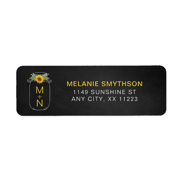 Rustic Sunflower Mason Jar wedding return address Label | Zazzle