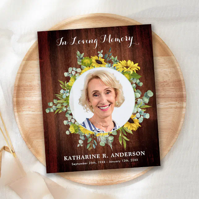 Rustic Sunflower Memorial Funeral Thank You Cards | Zazzle