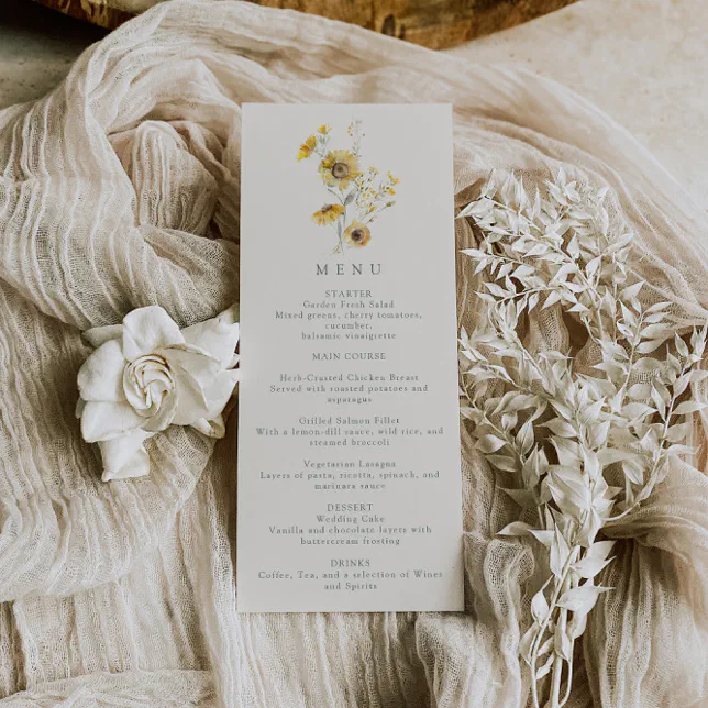 Rustic Sunflower Menu | Zazzle