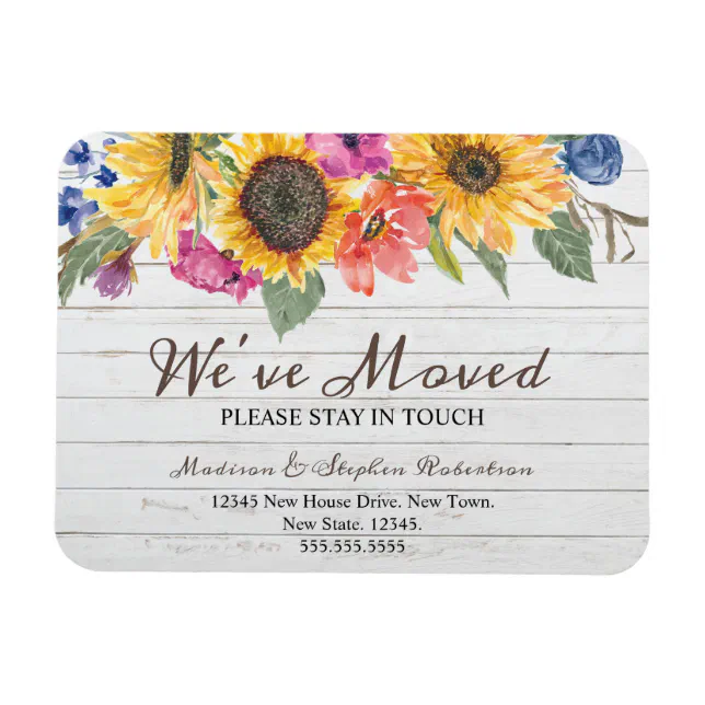 Rustic Sunflower Moving New | Change of Address Magnet | Zazzle