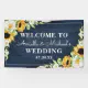 Rustic Sunflower Navy Blue Wood Background Wedding Banner | Zazzle