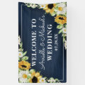 Rustic Sunflower Navy Blue Wood Background Wedding Banner | Zazzle