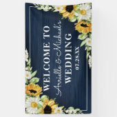 Rustic Sunflower Navy Blue Wood Background Wedding Banner | Zazzle