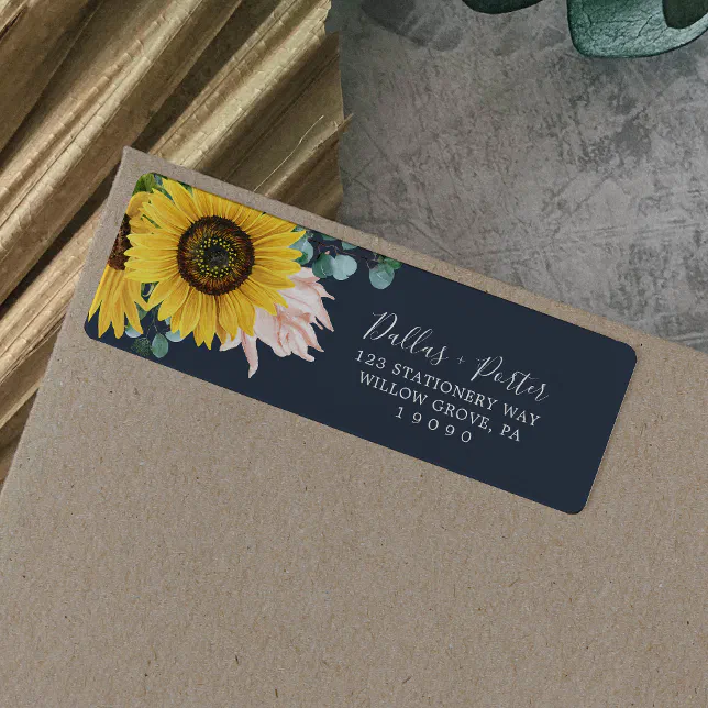 Rustic Sunflower | Navy Return Address Label | Zazzle