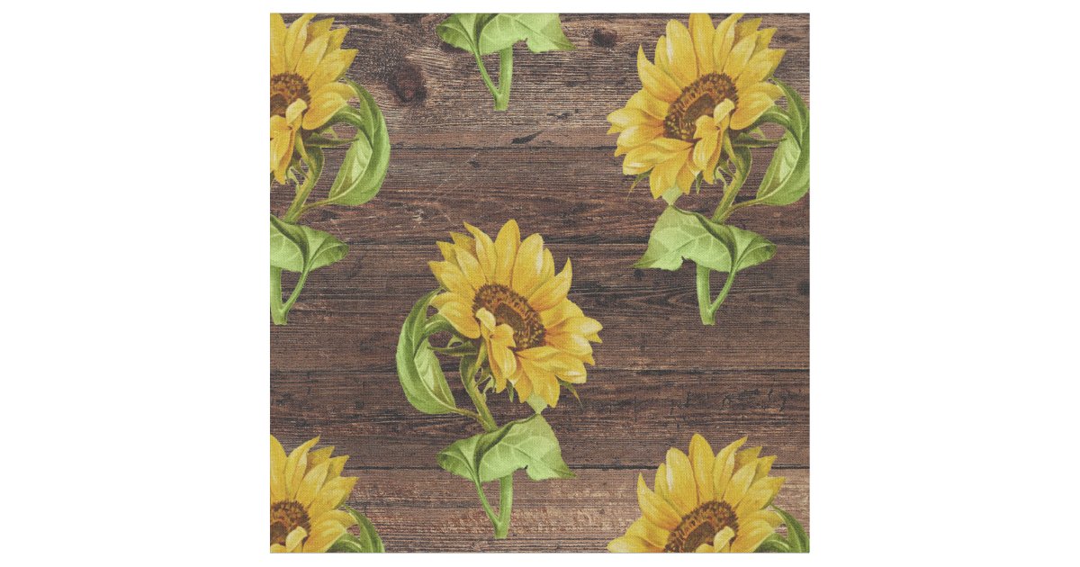 Rustic Sunflower on Wood Fabric | Zazzle