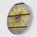Rustic Sunflower On Wood Large Clock | Zazzle