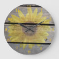 Rustic Sunflower On Wood Large Clock | Zazzle