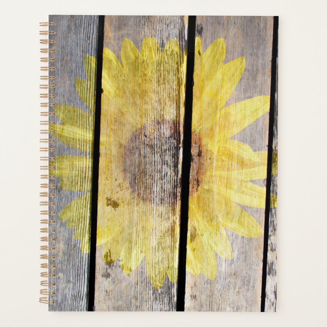 Rustic Sunflower On Wood Planner | Zazzle