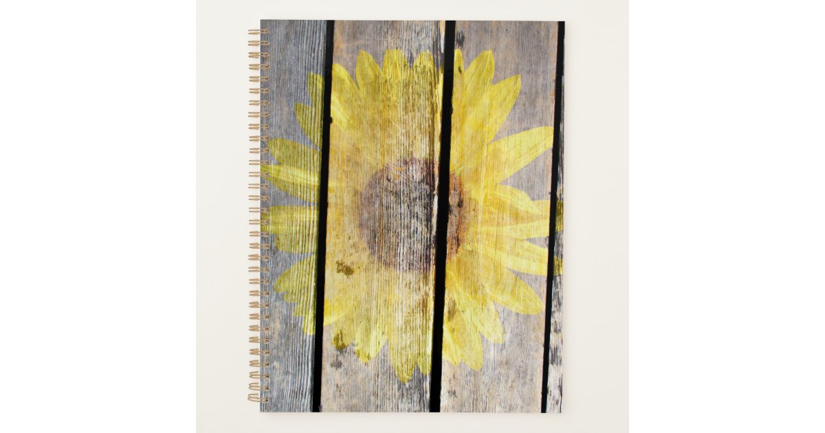 Rustic Sunflower On Wood Planner | Zazzle