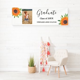 Rustic Sunflower Photo Congratulations Graduation Banner | Zazzle