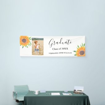 Rustic Sunflower Photo Congratulations Graduation Banner | Zazzle