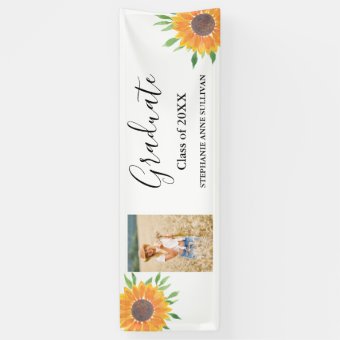 Rustic Sunflower Photo Congratulations Graduation Banner | Zazzle
