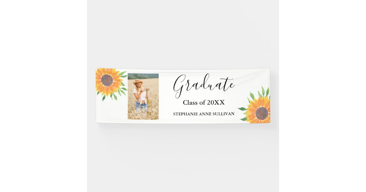 Rustic Sunflower Photo Congratulations Graduation Banner | Zazzle