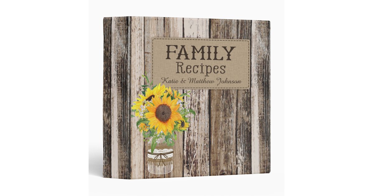 Rustic Sunflower Recipe Book Binder | Zazzle