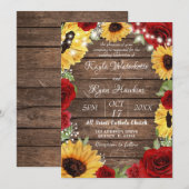 Rustic Sunflower Rose Wood Background Wedding Invitation | Zazzle