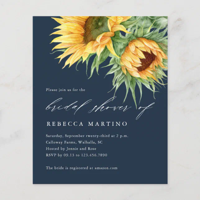 Rustic Sunflower Script Bridal Shower Invitations | Zazzle