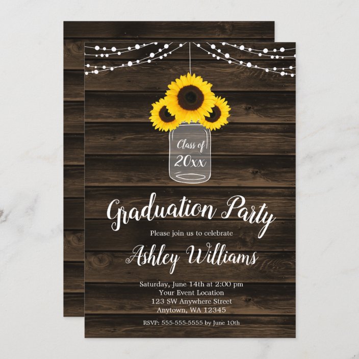 Rustic Sunflower String Lights Graduation Party Invitation | Zazzle