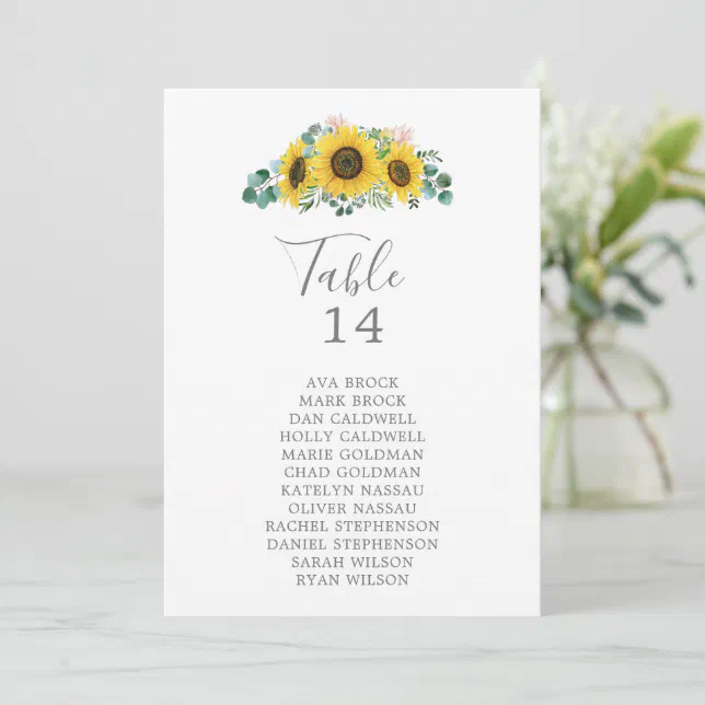 Rustic Sunflower Table Number Seating Chart Cards | Zazzle