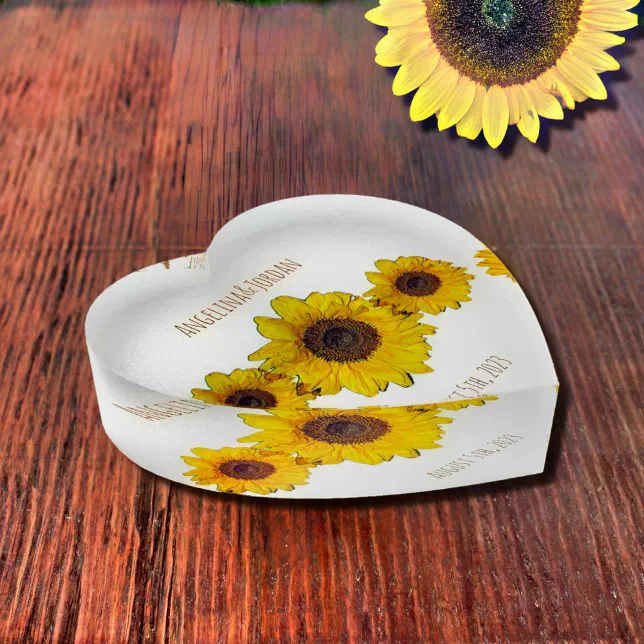 rustic sunflower trio for weddings paperweight | Zazzle