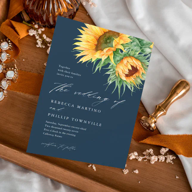 Rustic Sunflower Watercolor Script Wedding Invitation | Zazzle