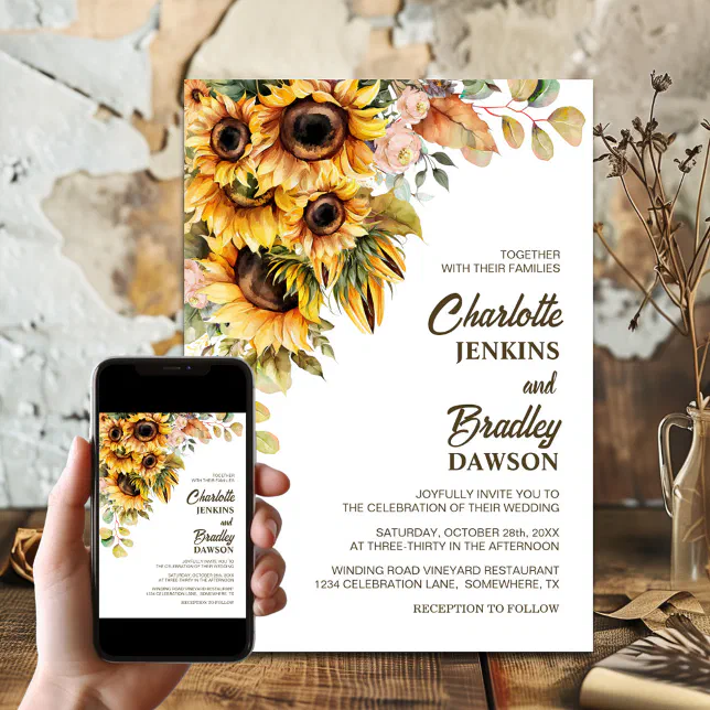 Rustic Sunflower Wedding Invitation | Zazzle