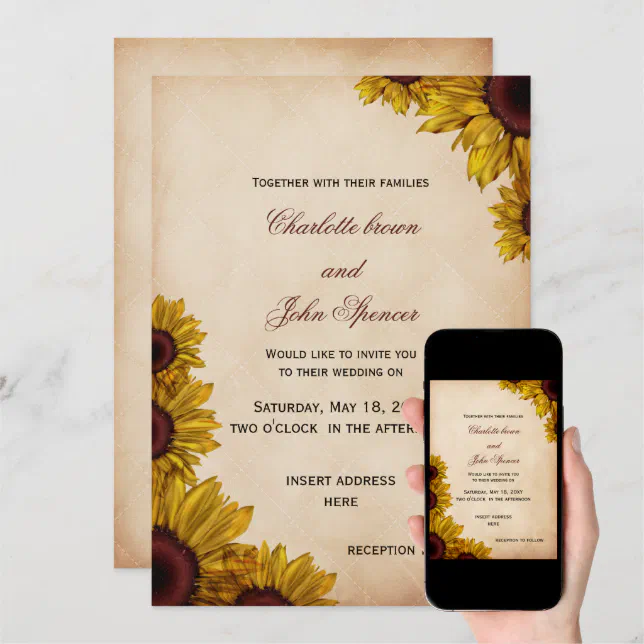 Rustic Sunflower Wedding Invitations | Zazzle