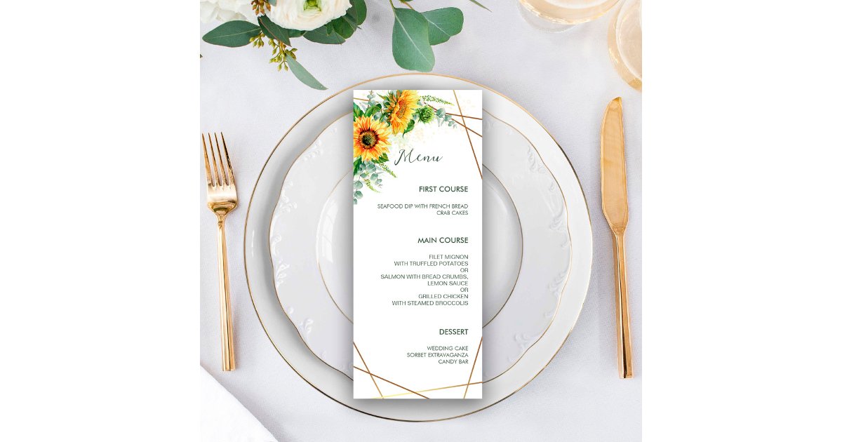 Rustic Sunflower Wedding Menu | Zazzle
