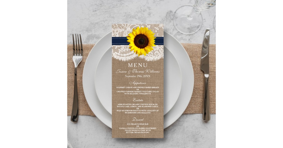 Rustic Sunflower Wedding Menu | Zazzle