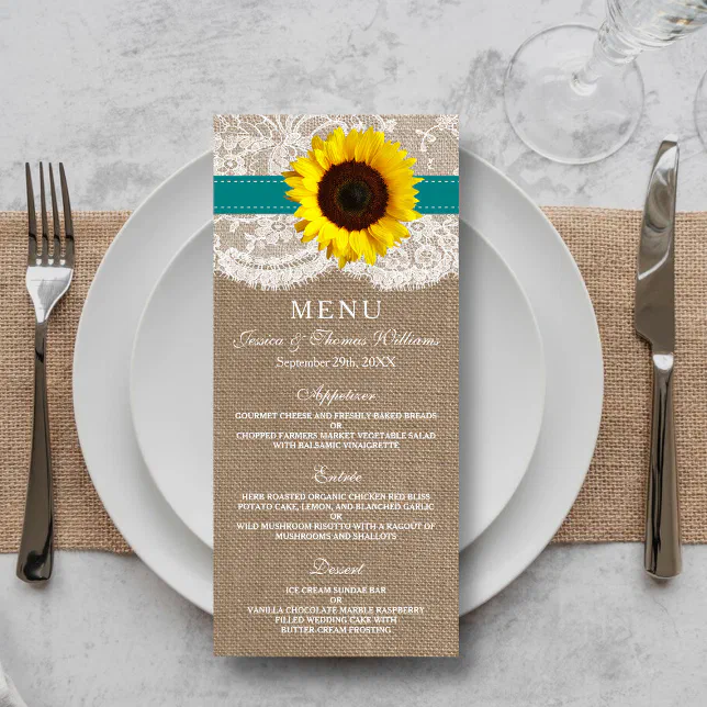 Rustic Sunflower Wedding Menu | Zazzle