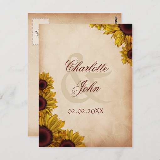 Rustic Sunflower Wedding Postcard | Zazzle