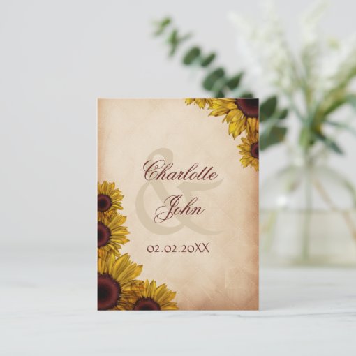 Rustic Sunflower Wedding Postcard | Zazzle