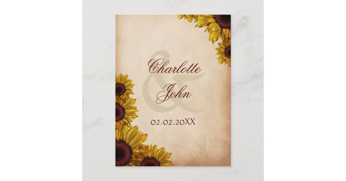 Rustic Sunflower Wedding Postcard | Zazzle
