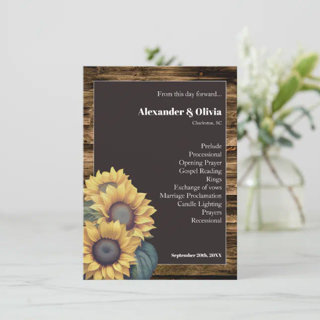 Rustic Sunflower Wedding Program | Zazzle
