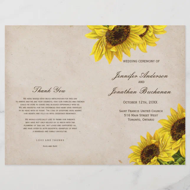 Rustic Sunflower Wedding Programs | Zazzle