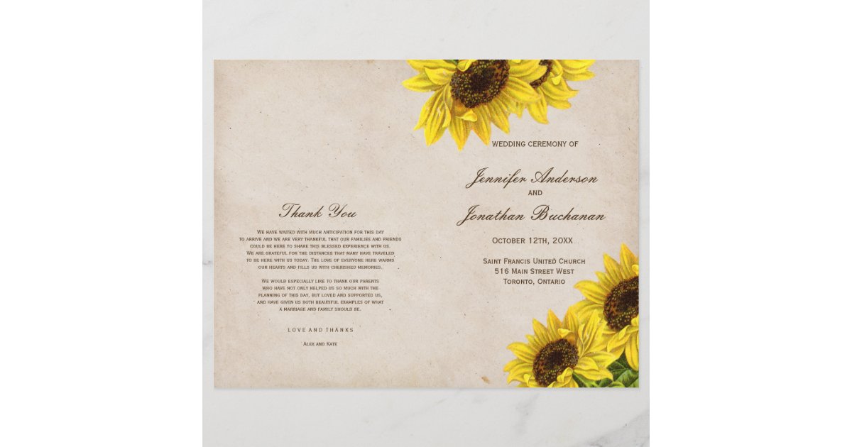 Rustic Sunflower Wedding Programs | Zazzle