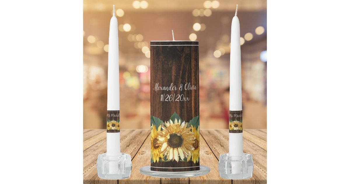 Rustic Sunflower Wedding Unity Candle Set | Zazzle