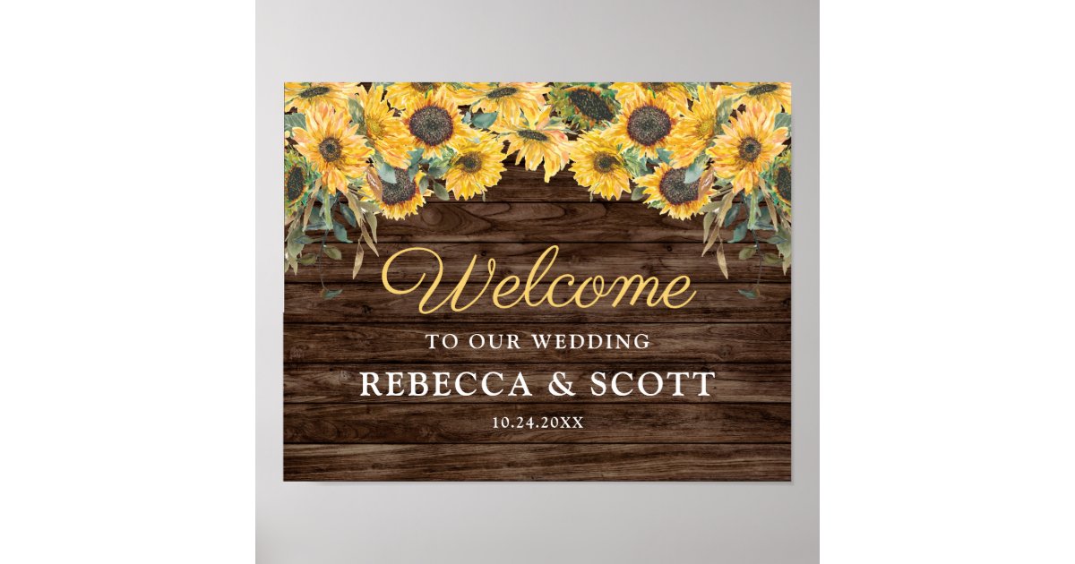 Rustic Sunflower Wood Barn Wedding Welcome Poster | Zazzle
