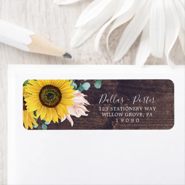 Rustic Sunflower | Wood Return Address Label | Zazzle