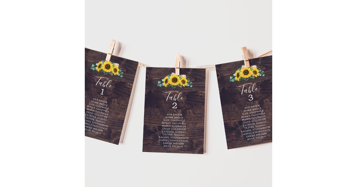 Rustic Sunflower | Wood Table Number Seating Chart | Zazzle