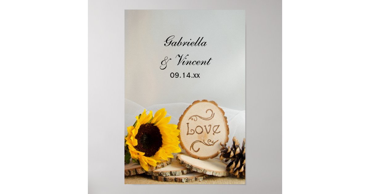 Rustic Sunflower Woodland Wedding Poster | Zazzle